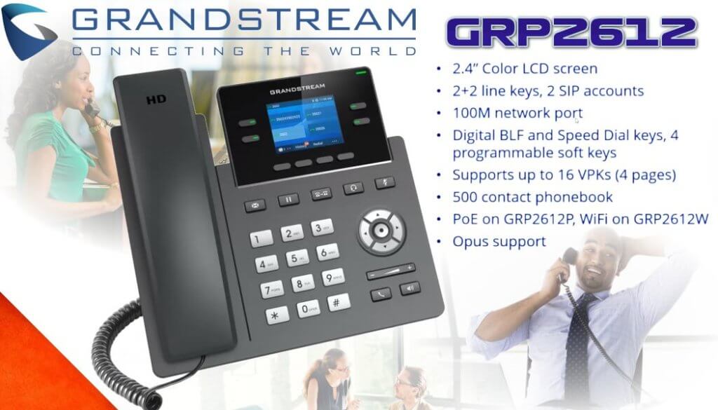 Grandstream GRP2612 IP Phone - 2.4Inch Color Screen - 2 SIP Line, POE