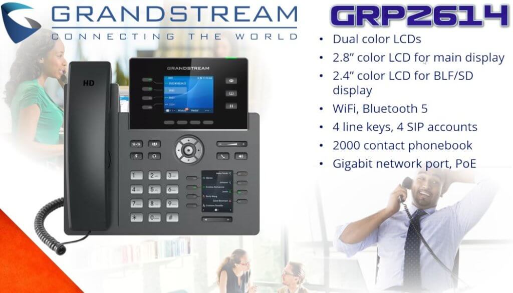 Grandstream GRP2614 IP Phone - Wifi, Bluetooth, Gigabit Network, POE